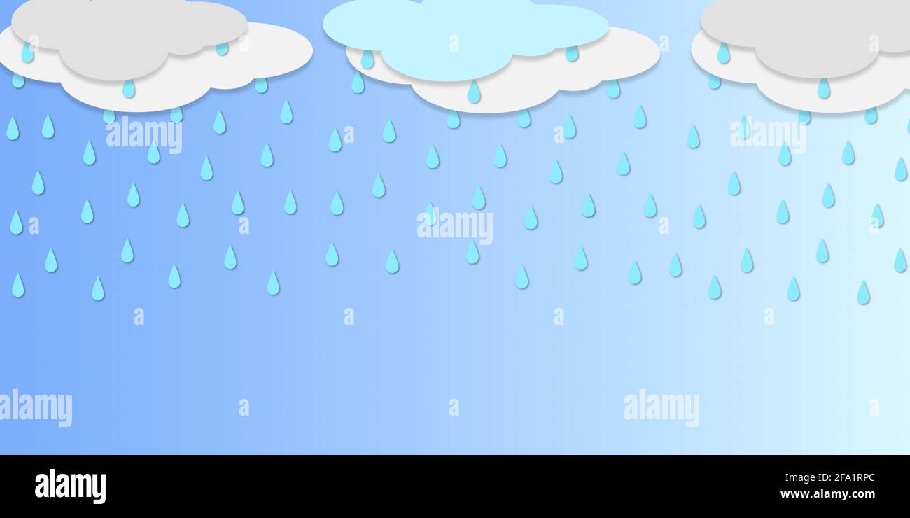 Monsoon season background with clouds and raindrops blue backdrop Stock ...