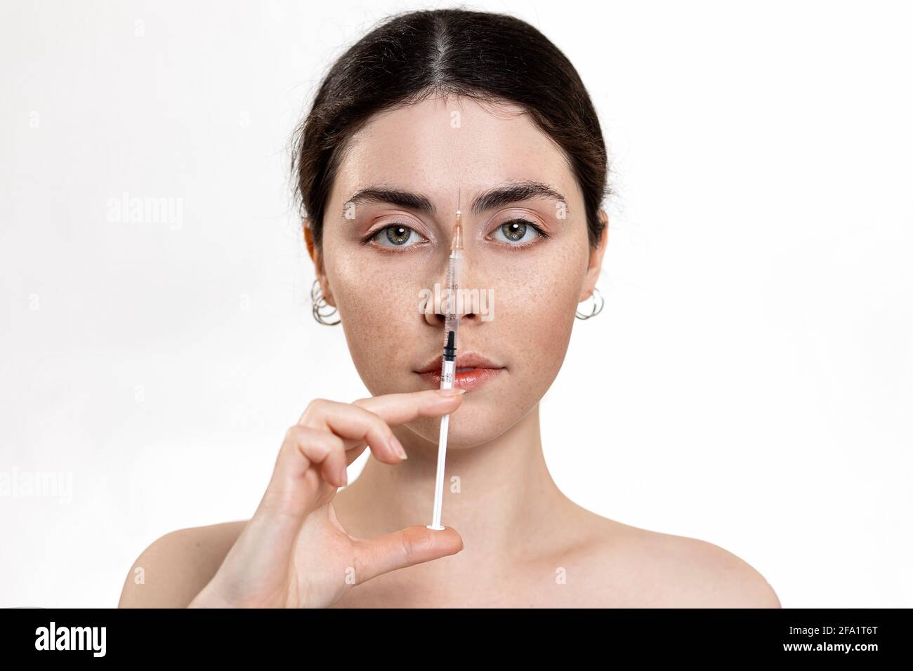 Botox and hyaluronic acid in beauty injections. Portrait of a beautiful ...