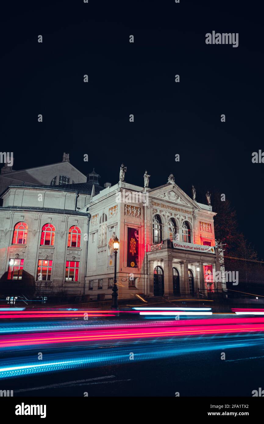 old barock building in the middle of the city Munich. Long exposure to ...