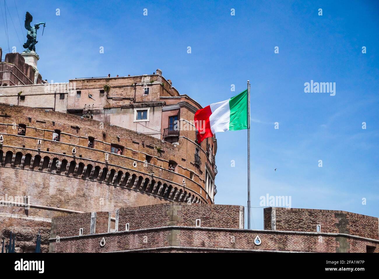Italian flag at the Castel Sant'Angelo, Rome Stock Photo - Alamy