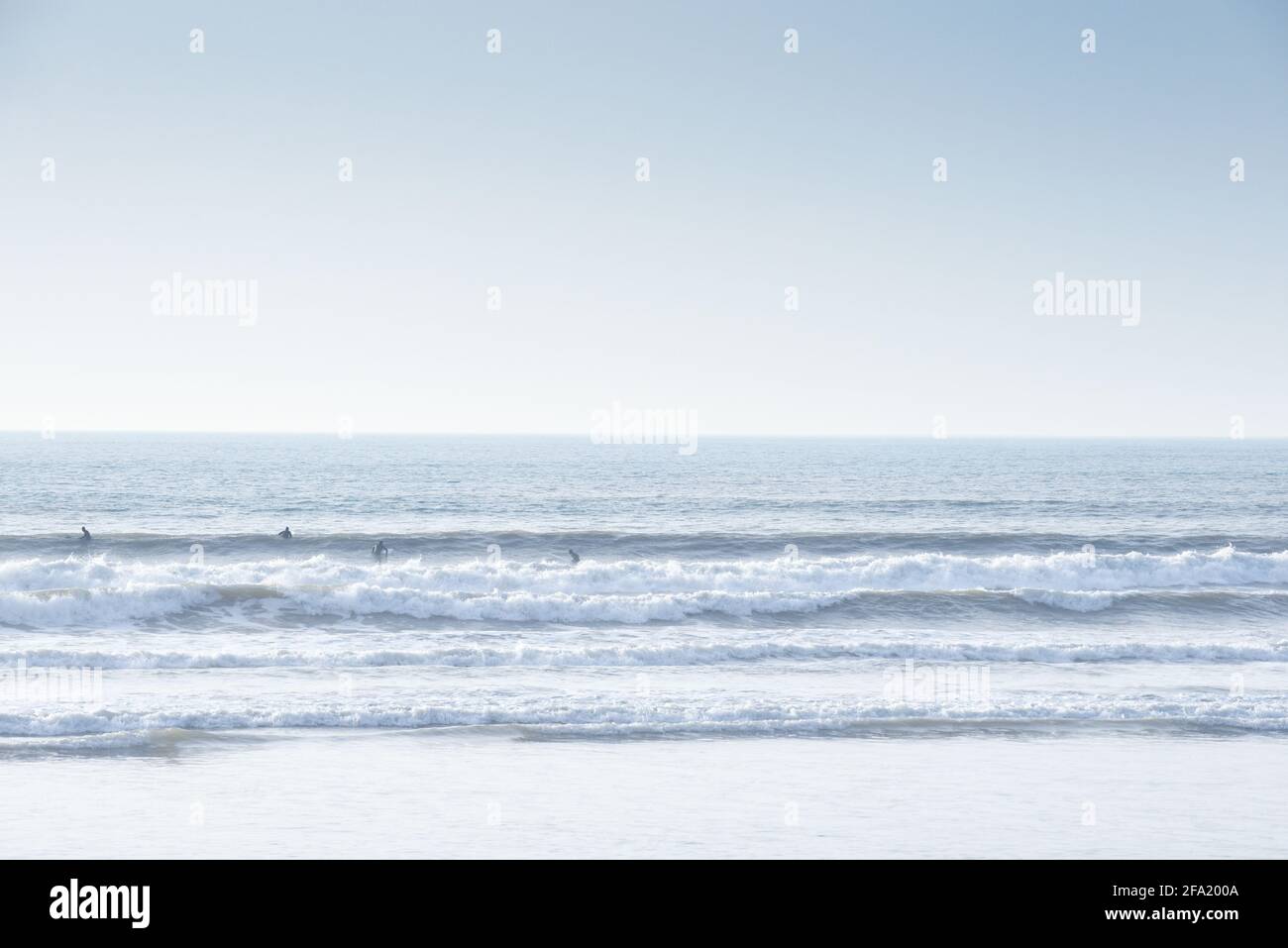 Group of people are surfing and catching waves in the ocean Stock Photo ...