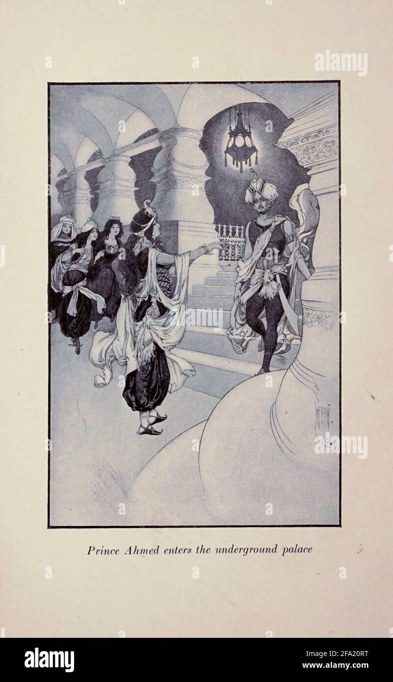 Prince Ahmed enters the underground palace from the Book ' The Arabian ...