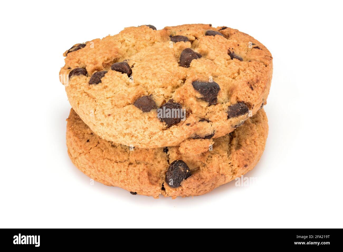 Homemade cookies. Two sweet cookies with chocolate chips. Tasty biscuit ...