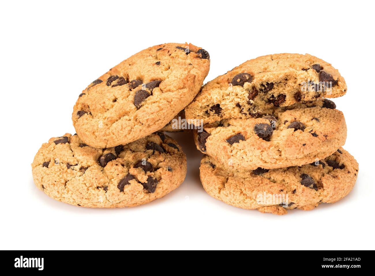 Homemade cookies. Whole and broken sweet cookies with chocolate chips ...