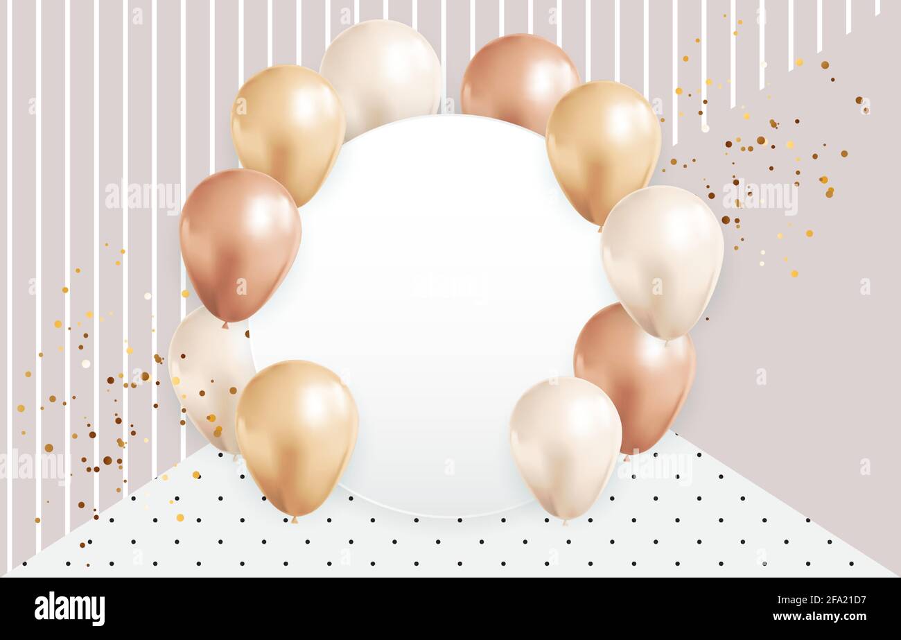 Abstract Background with Realistic Balloons, frame, confetti. Vector ...