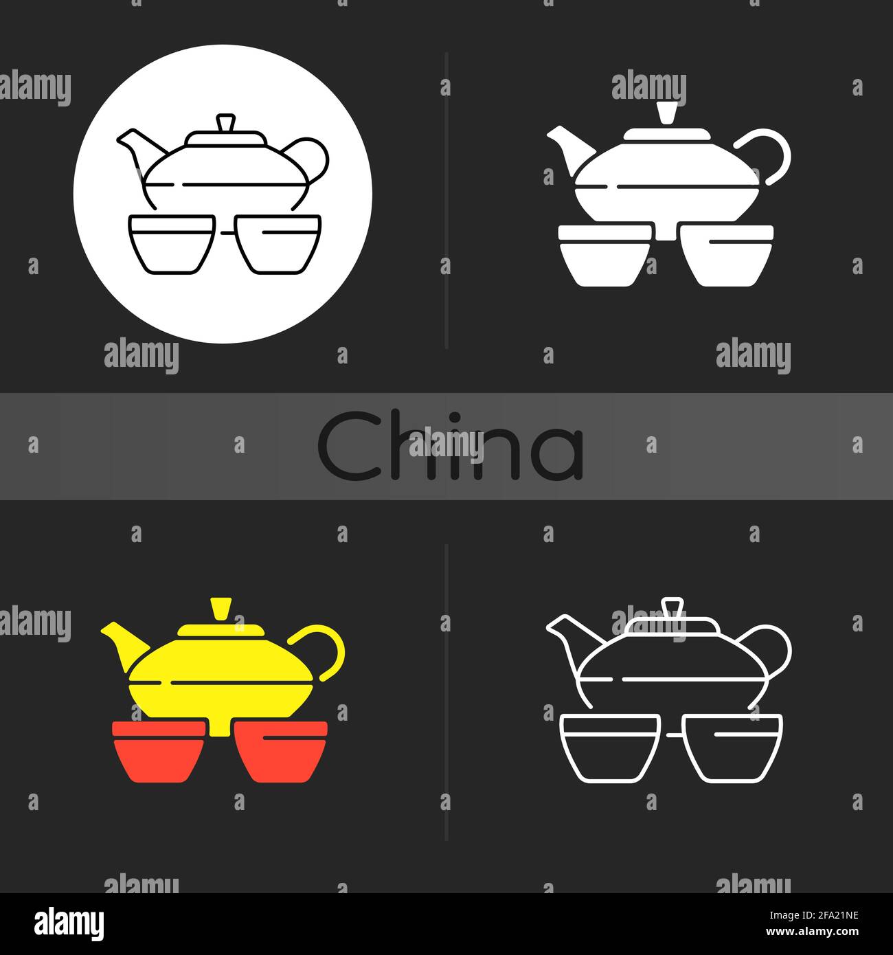 Chinese tea set dark theme icon Stock Vector Image & Art - Alamy