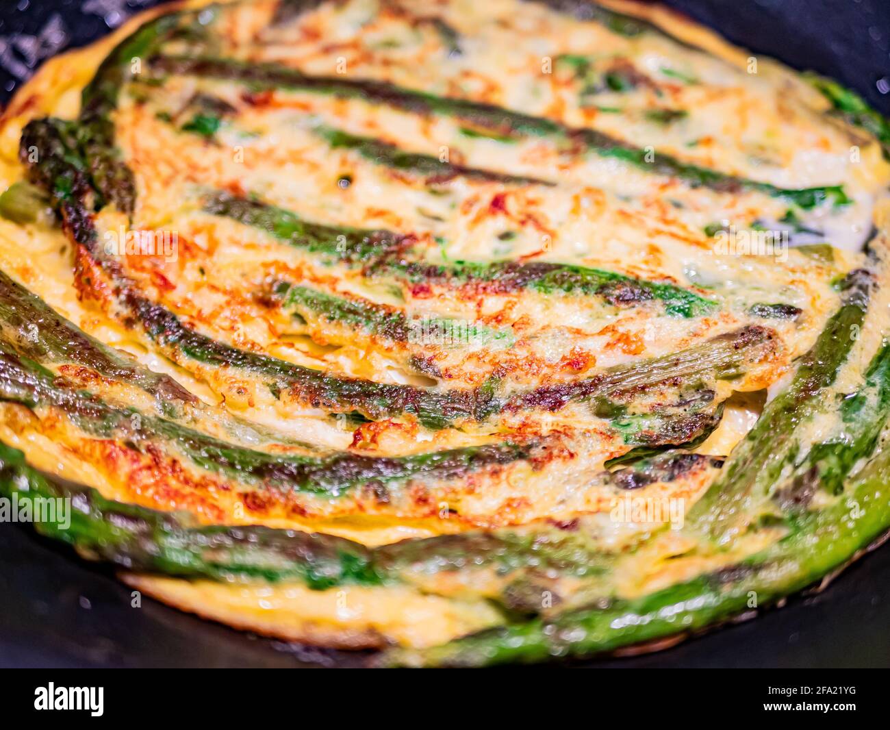 Asparagus cake with eggs oil and cheese. Horizontal view Stock Photo ...