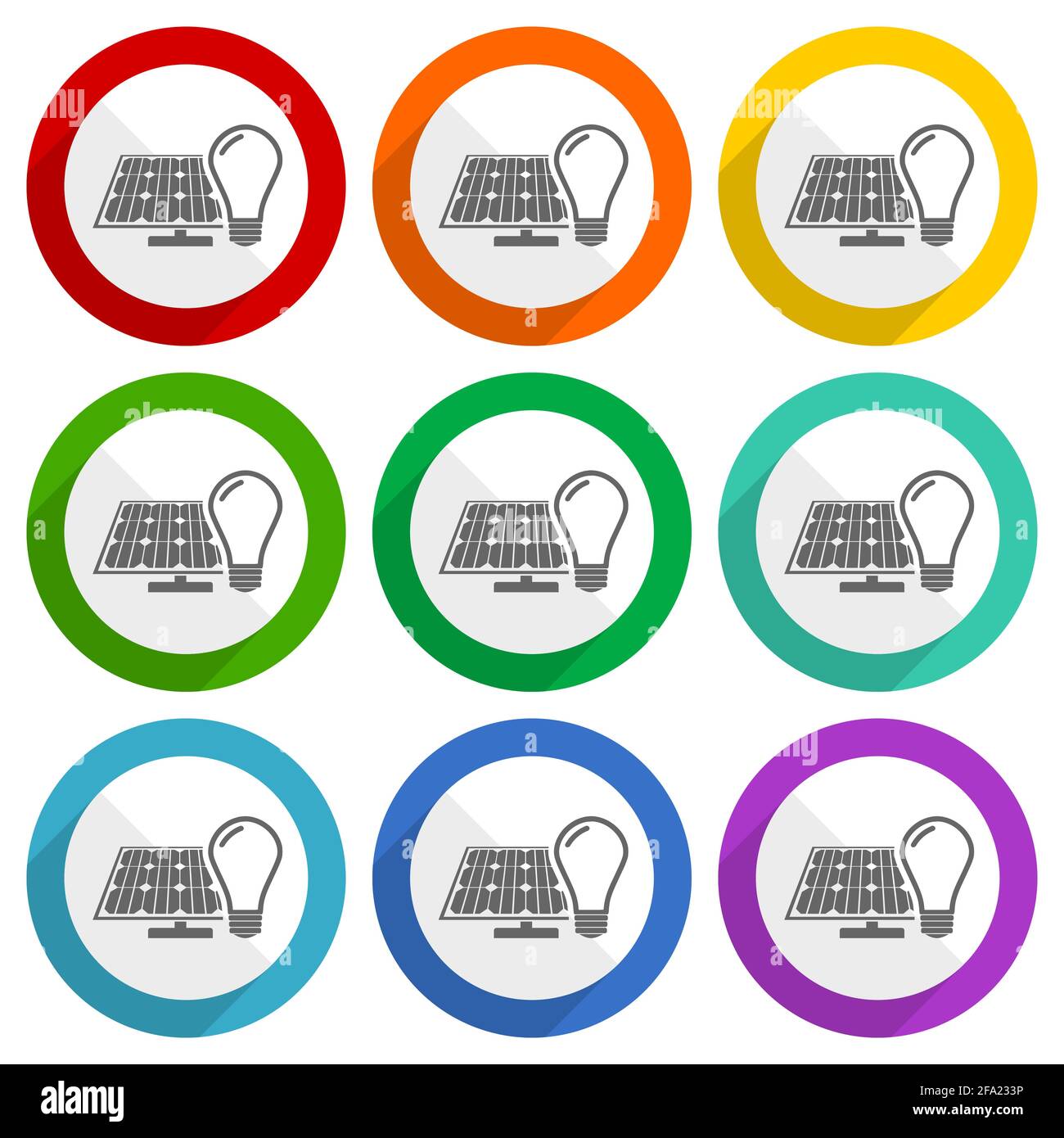 Light bulb and solar panel vector icons, set of colorful flat design ...