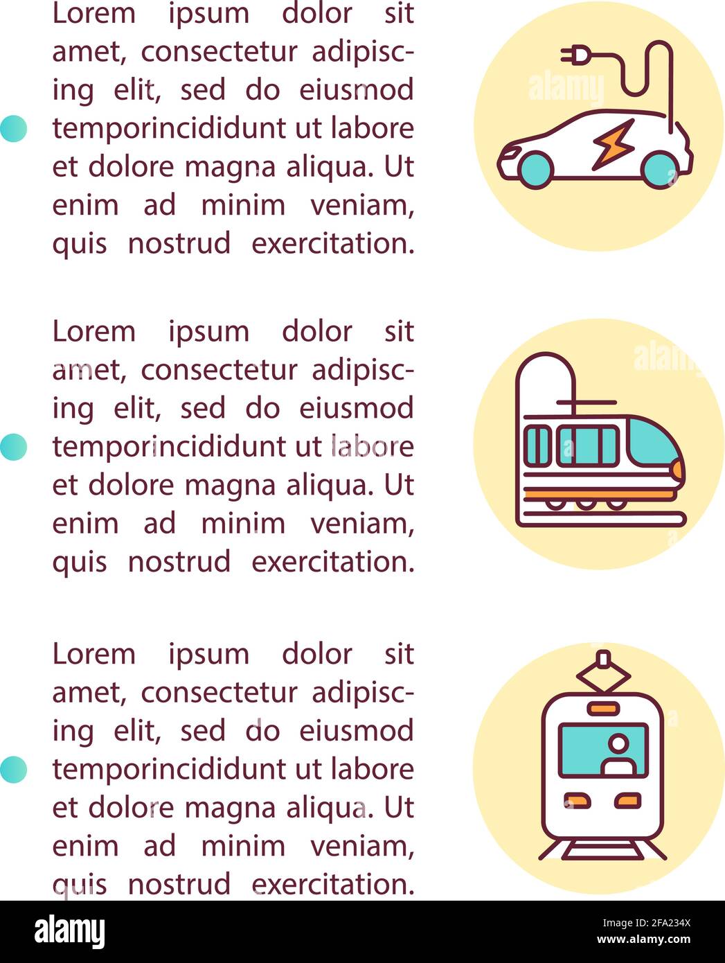 Electric vehicles, rail and trams concept line icons with text Stock ...