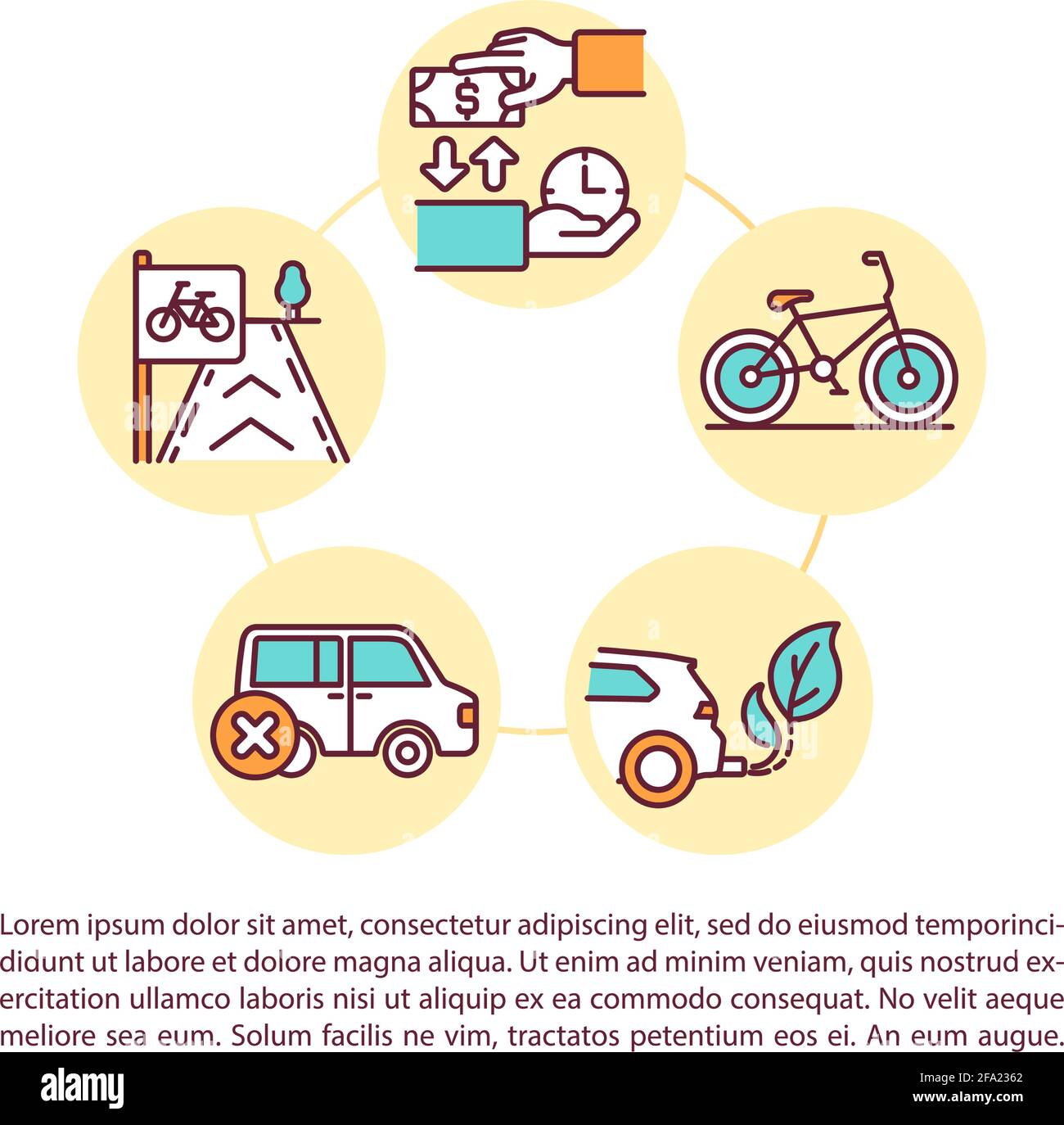 Bike hire instead of car rental concept line icons with text Stock ...