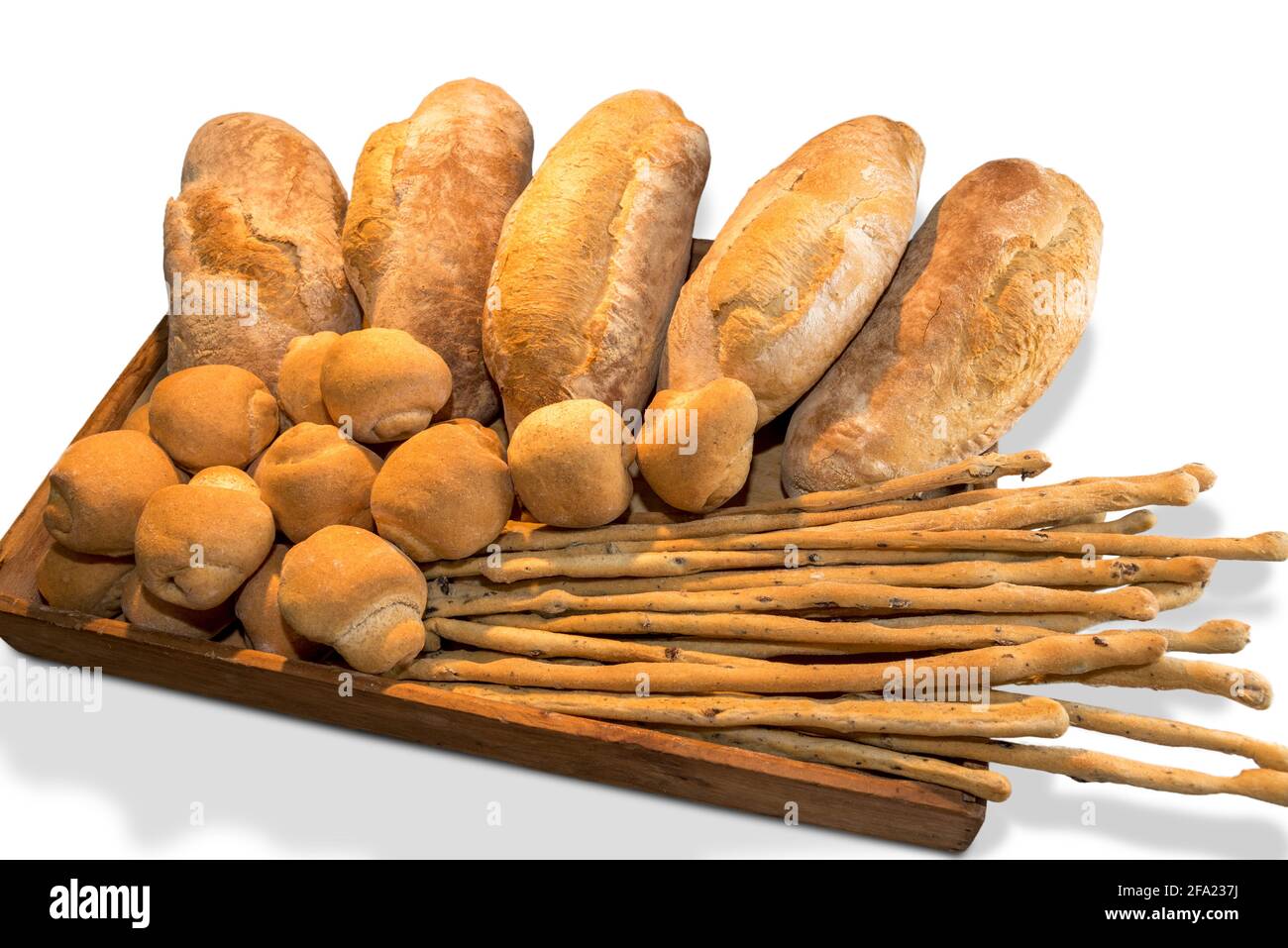 Italian bread, large rustic loaves and fresh baked buns with olive ...
