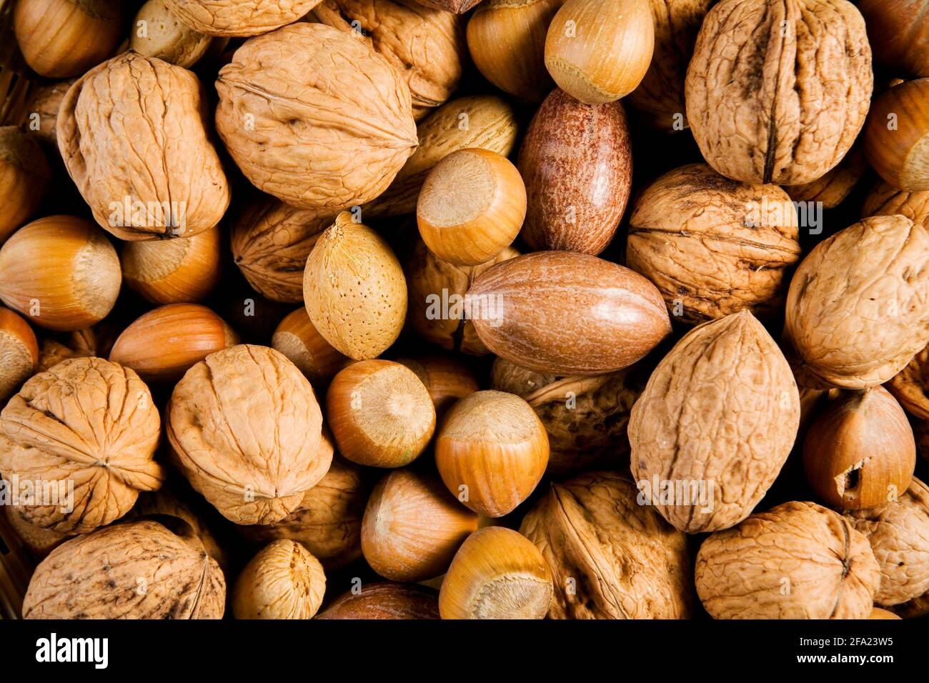 nut mix, hazelnuts, walnuts, almonds, pecans Stock Photo - Alamy
