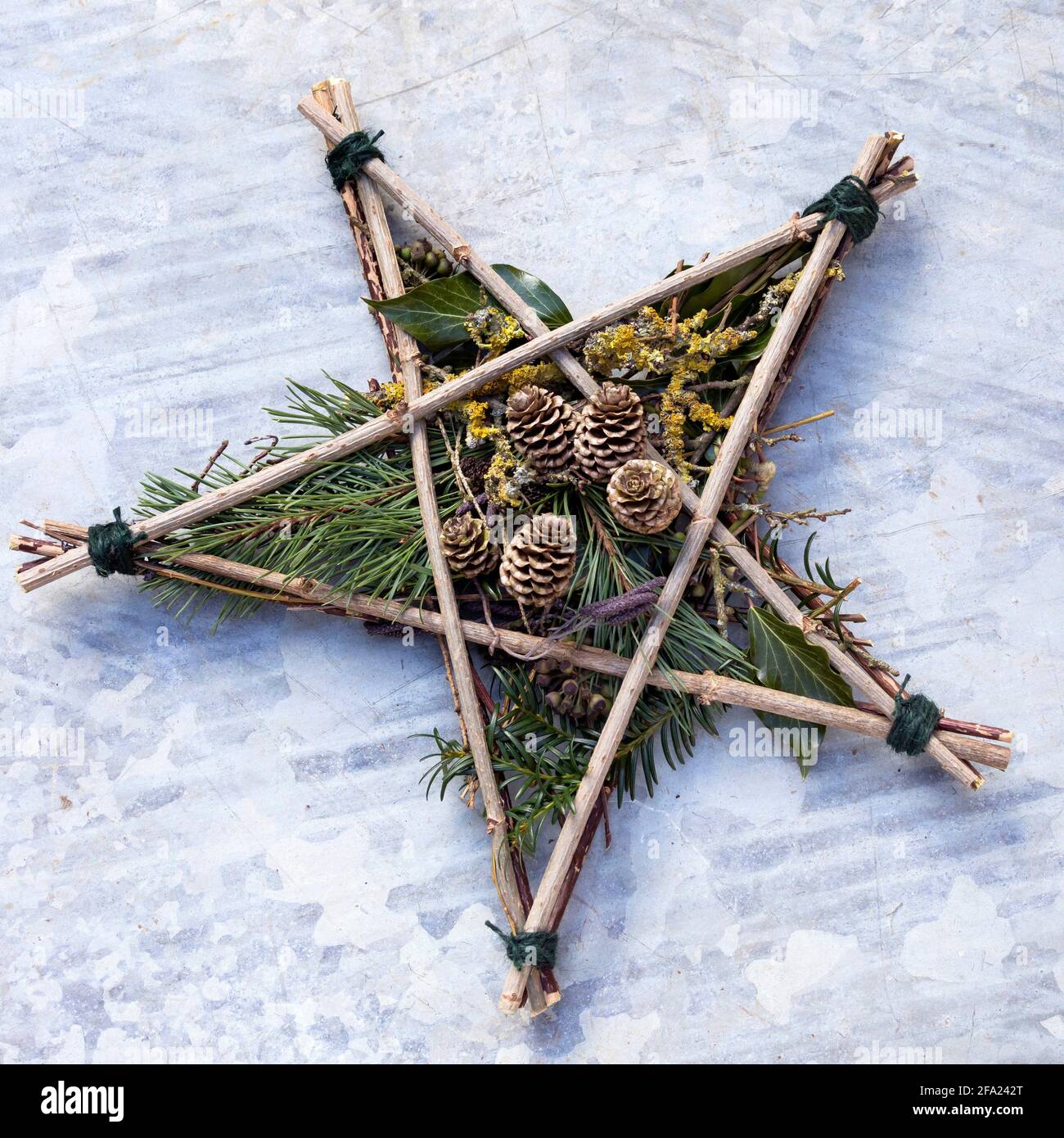 homemade Advent star made from natural materials , Germany Stock Photo ...