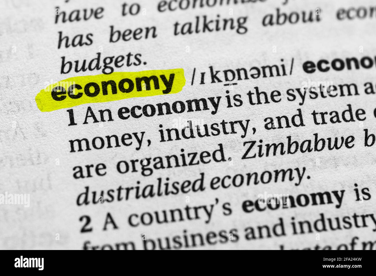Highlighted word economy concept and meaning Stock Photo - Alamy