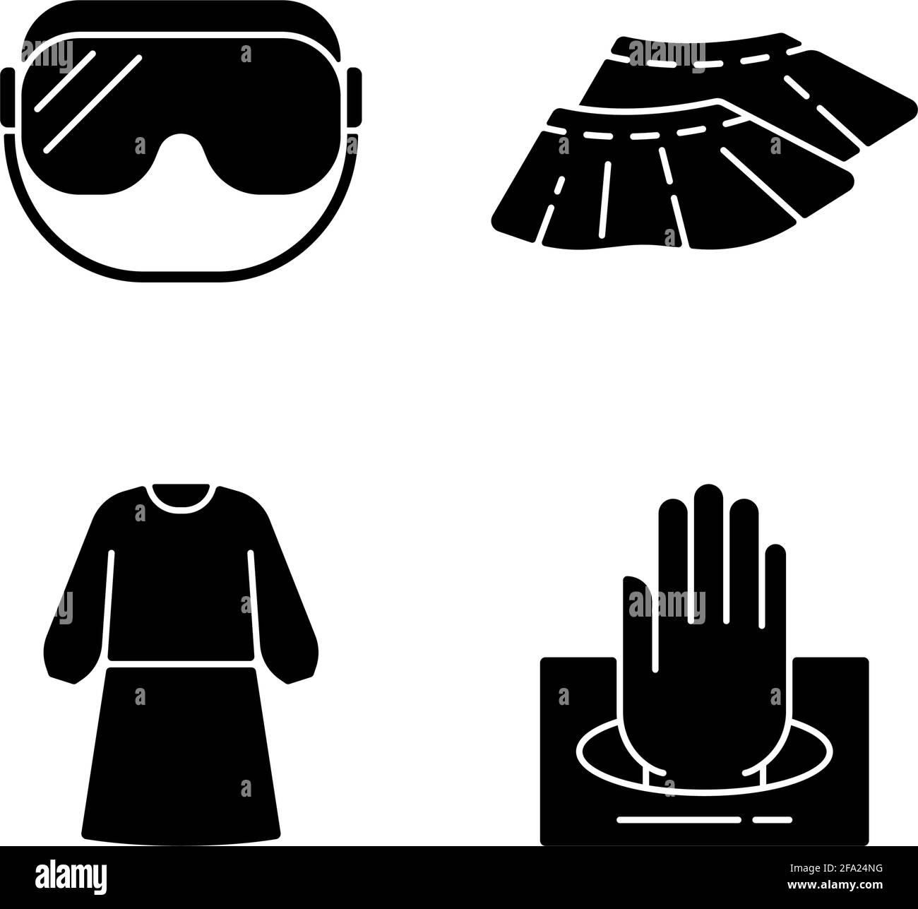 Disposable medical wear black glyph icons set on white space Stock ...