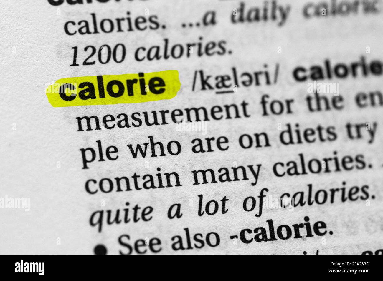 Highlighted word calorie concept and meaning Stock Photo - Alamy