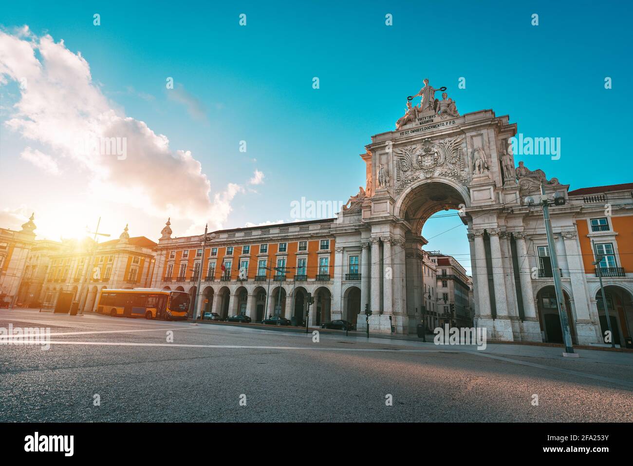 Commerce Square or Praca do Comercio and famous Rua Augusta Arch on a ...