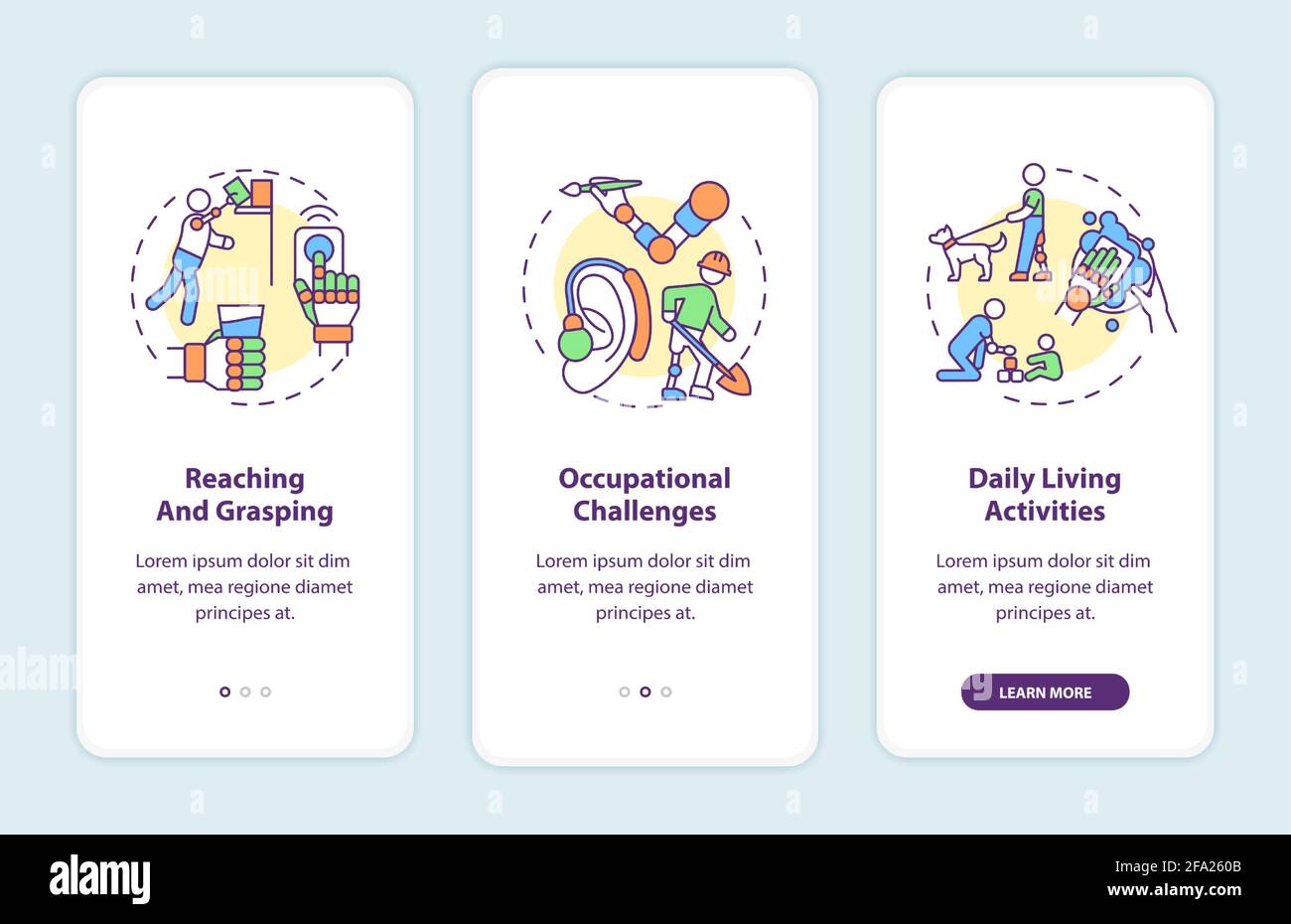 Upper-limb prostheses tasks onboarding mobile app page screen with concepts Stock Vector Image ...