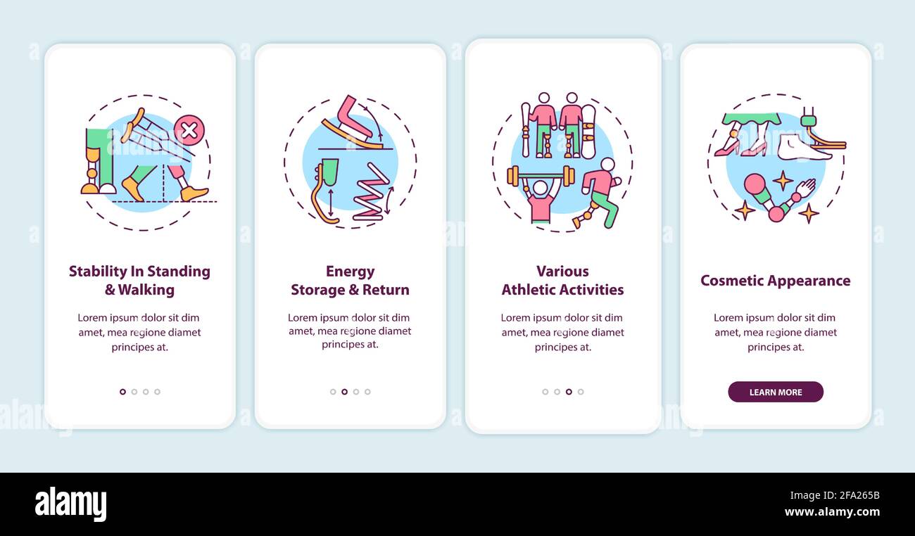 Lower-limb prostheses tasks onboarding mobile app page screen with concepts Stock Vector Image ...