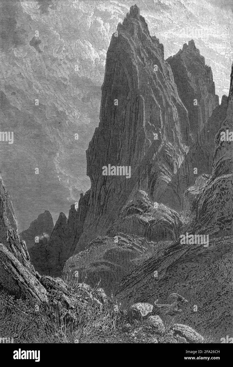 Cliffs of Jebel Katarina Wood engraving of from 'Picturesque Palestine ...