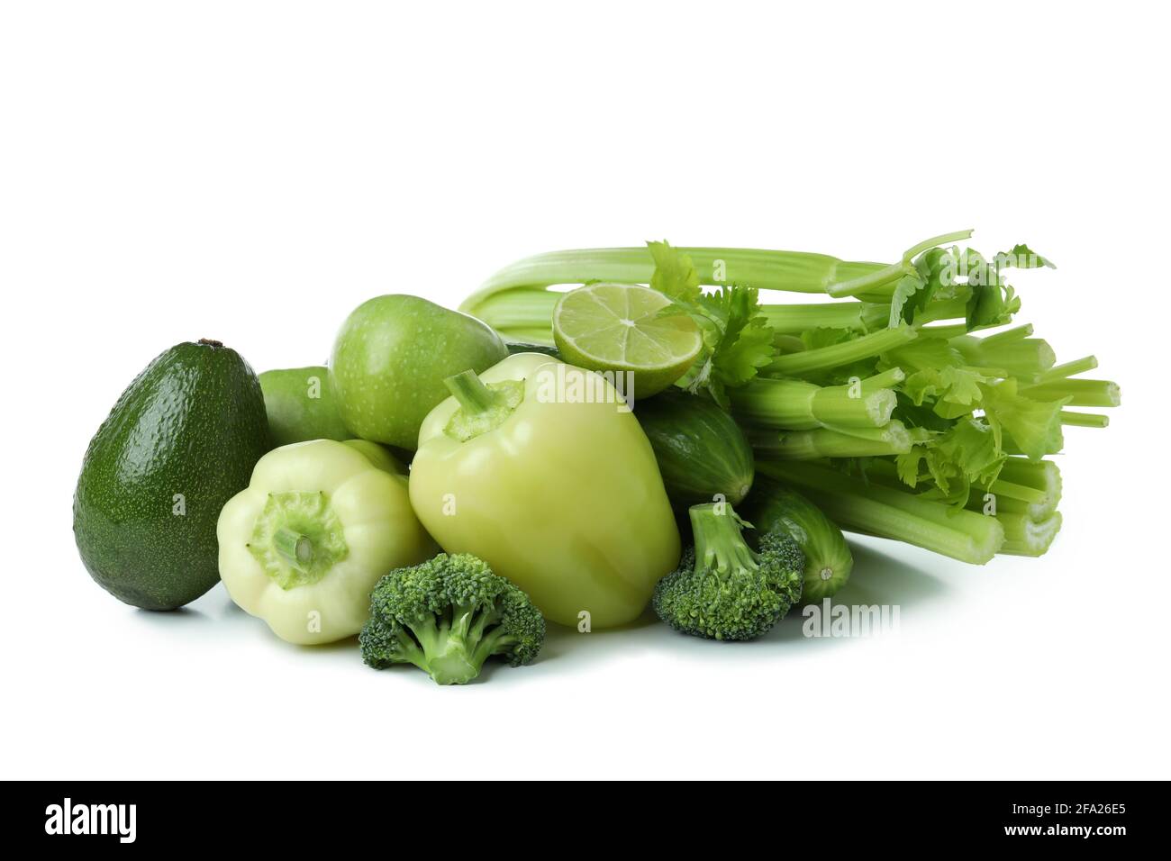 Fresh green vegetables isolated on white background Stock Photo - Alamy