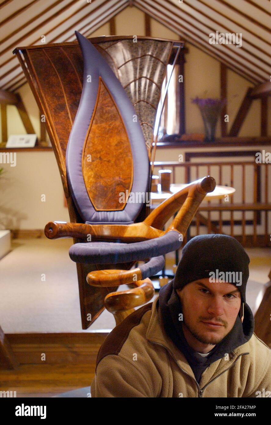 GEORGE MORGAN,WHO DESIGNS IN WOOD,AT HIS WORKSHOP IN WILTSHIRE.7/12/05 ...