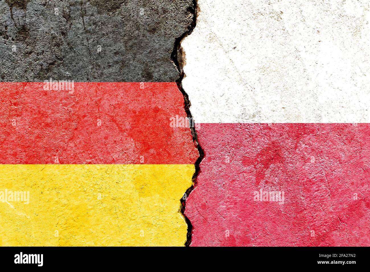 Illustration of the flags of Germany and Poland separated by a crack ...