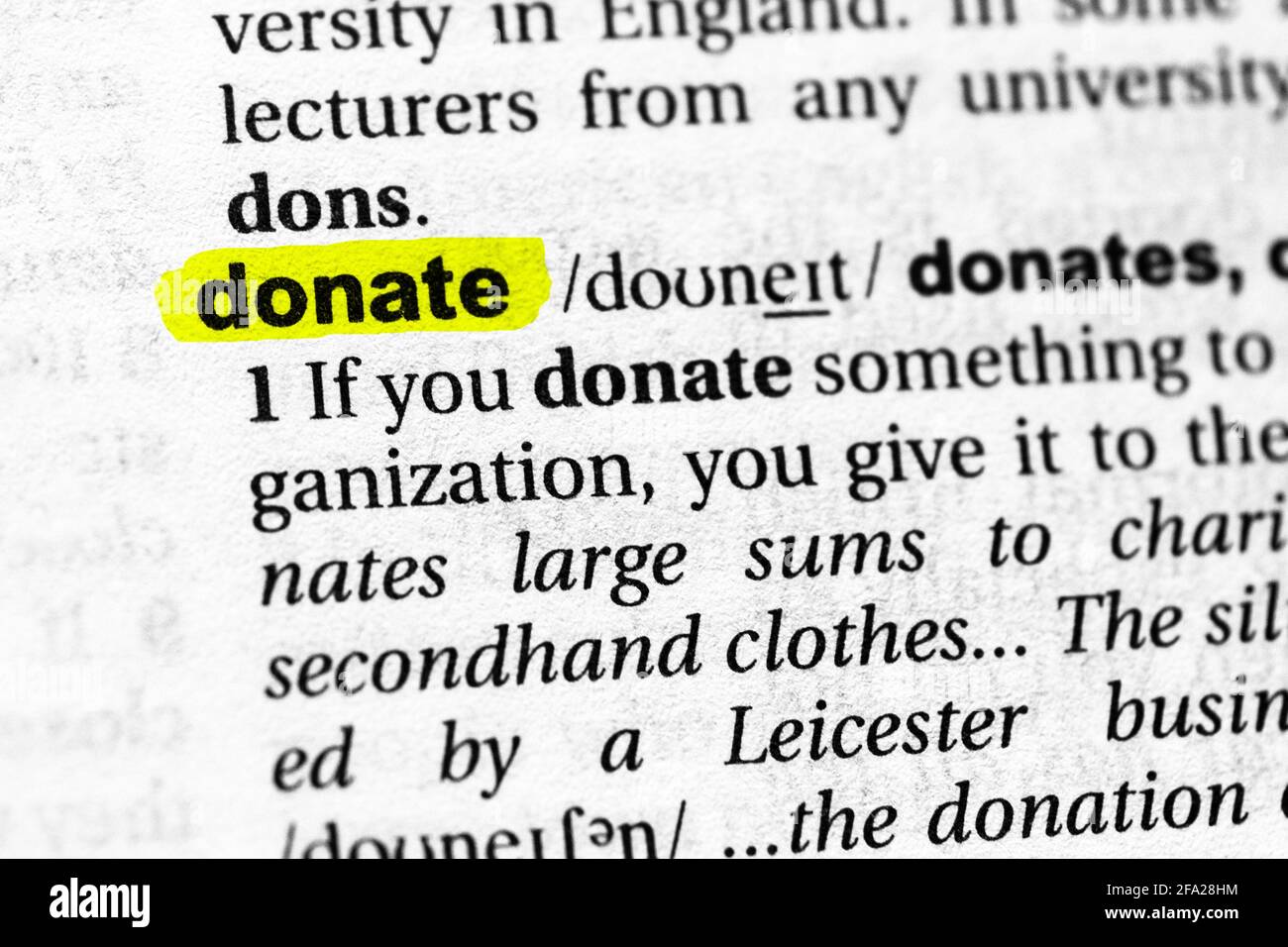 Highlighted word donate concept and meaning Stock Photo - Alamy
