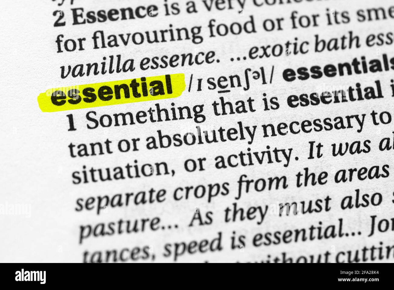 Highlighted word essential concept and meaning Stock Photo - Alamy