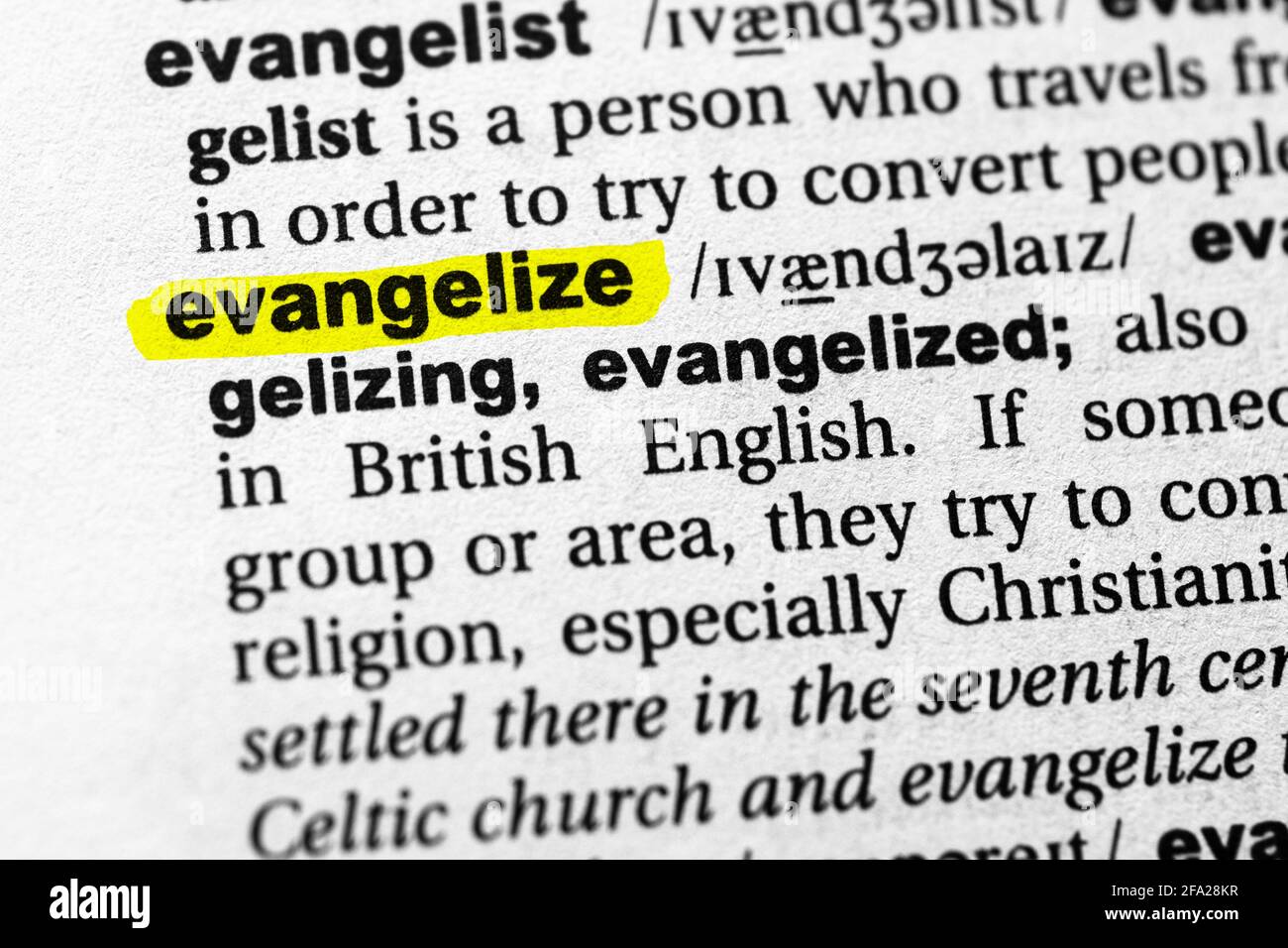 Highlighted word evangelize concept and meaning Stock Photo - Alamy