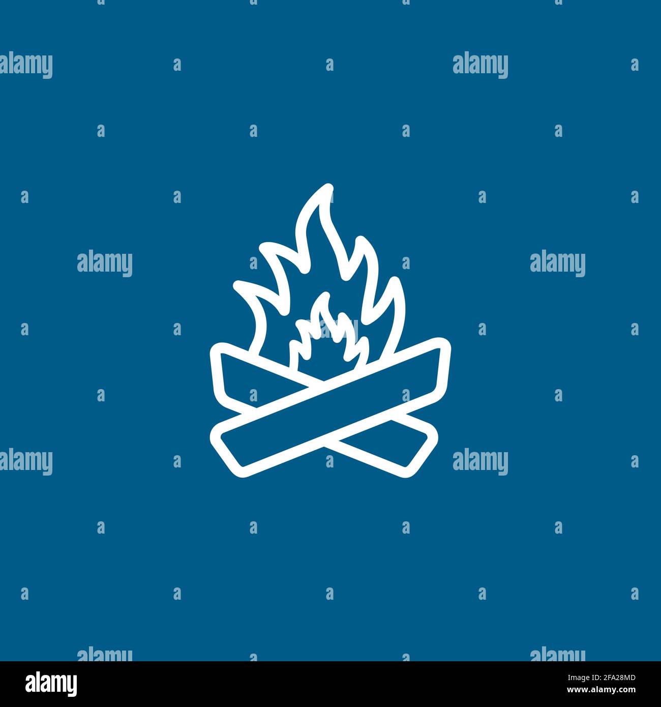 Camp Fire Line Icon On Blue Background. Blue Flat Style Vector ...