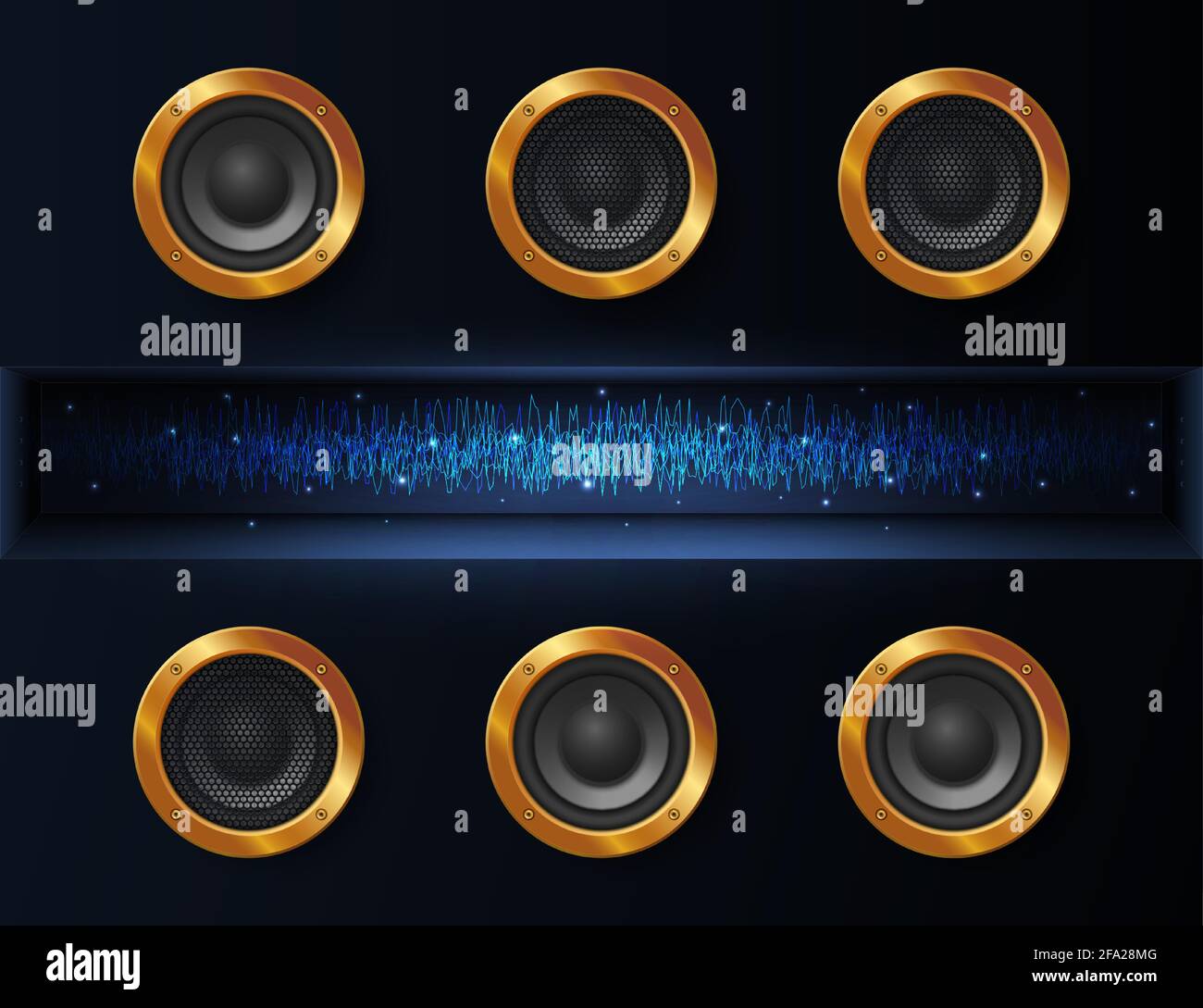 Abstract dark background with music speakers and a beam of glowing ...