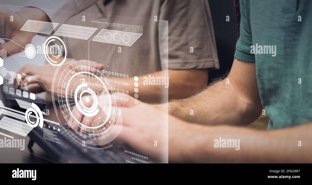 Composition of scope scanning and data processing on screen over men ...