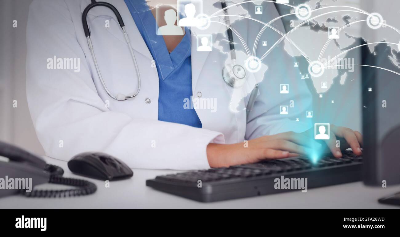 Composition of network of connections and world map over doctor typing ...