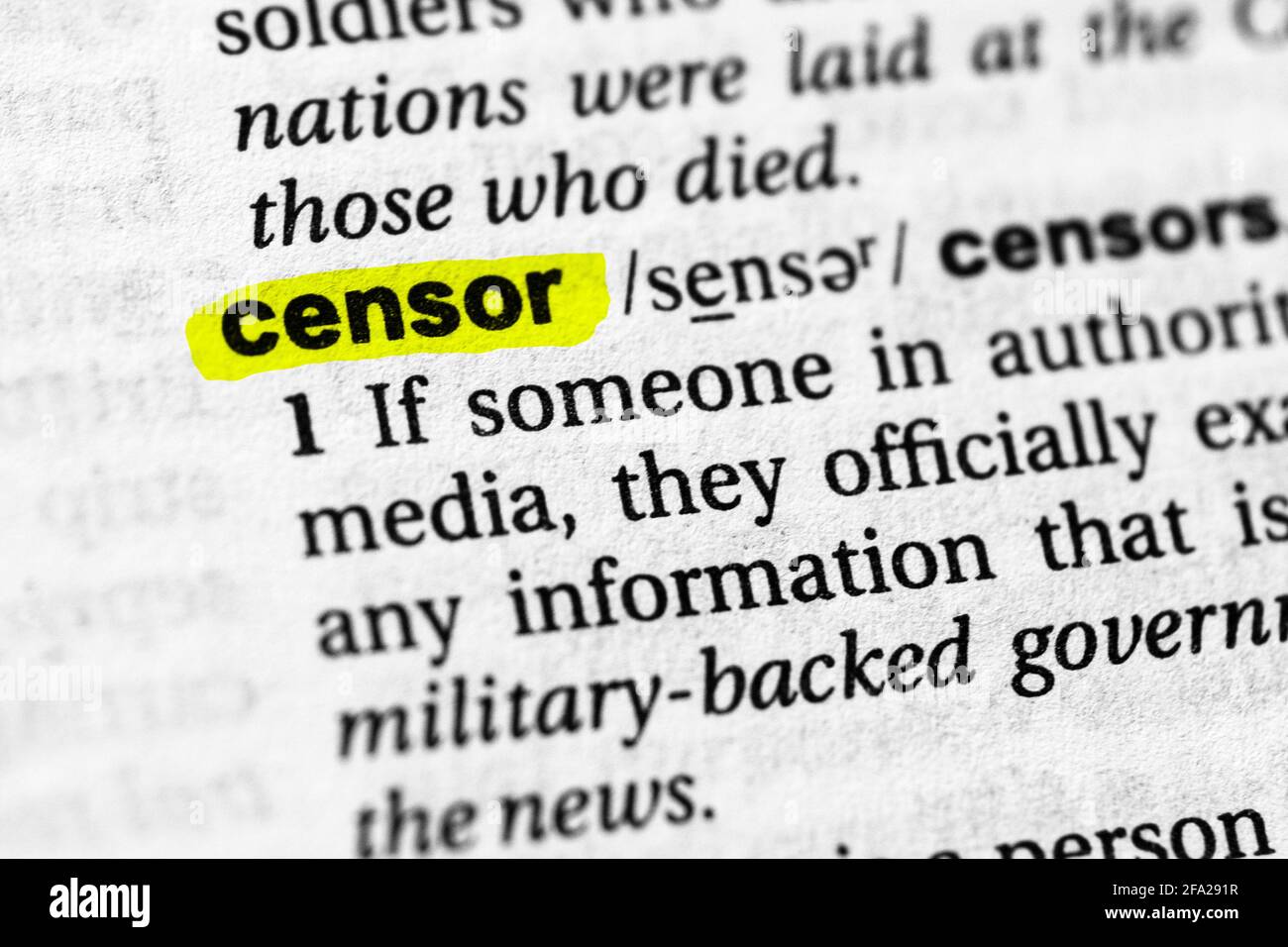 Highlighted word censor concept and meaning Stock Photo - Alamy