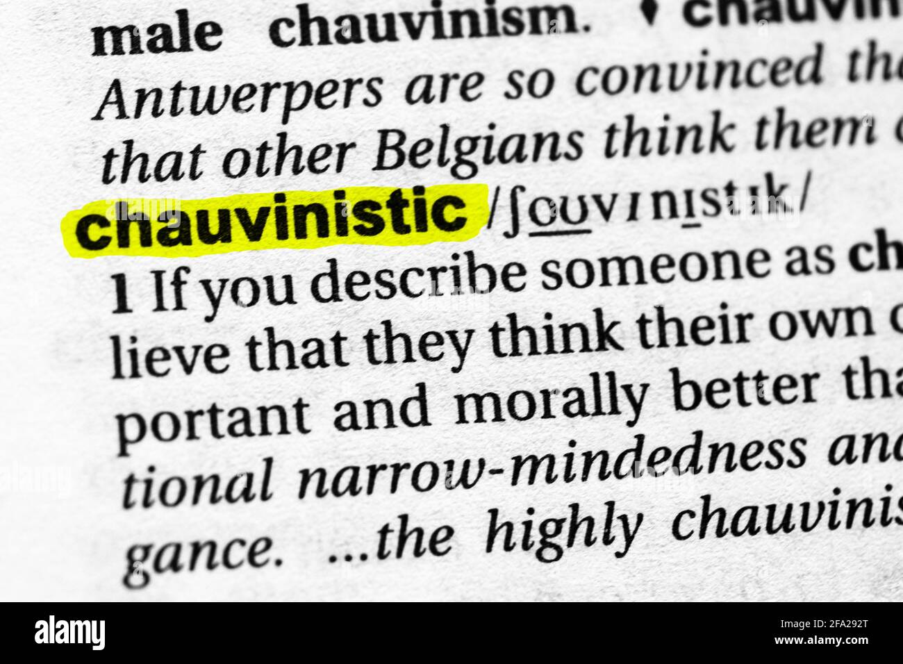 Highlighted word chauvinistic concept and meaning Stock Photo - Alamy