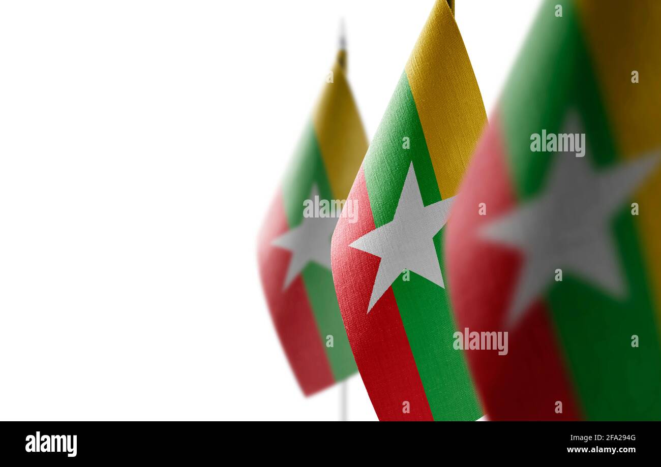 Small national flags of the Myanmar on a white background Stock Photo ...