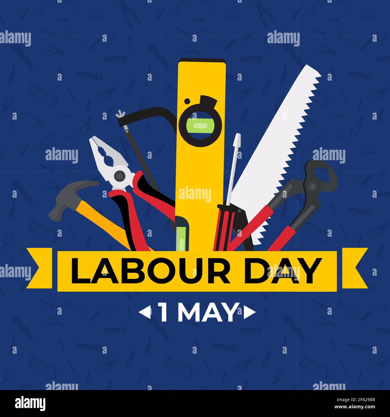 1 May Happy labour day background with working tools. Vector ...