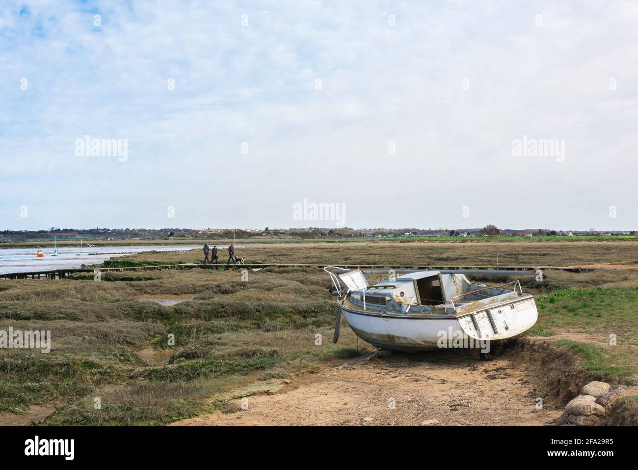Mersea Island Essex landscape, view of the open, rugged shoreline along ...