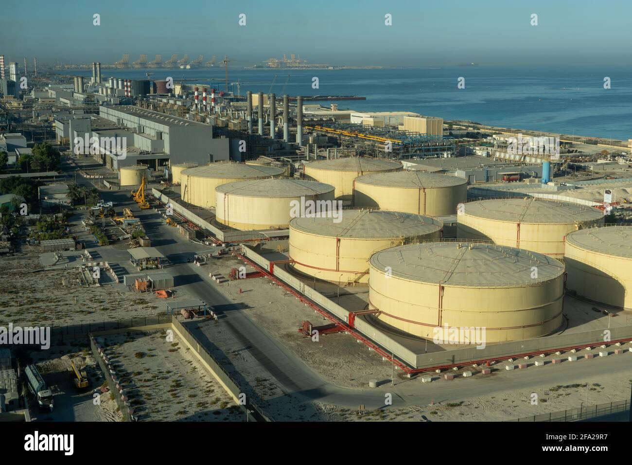 Middle East water and gas containers along the coastline for gas, water ...