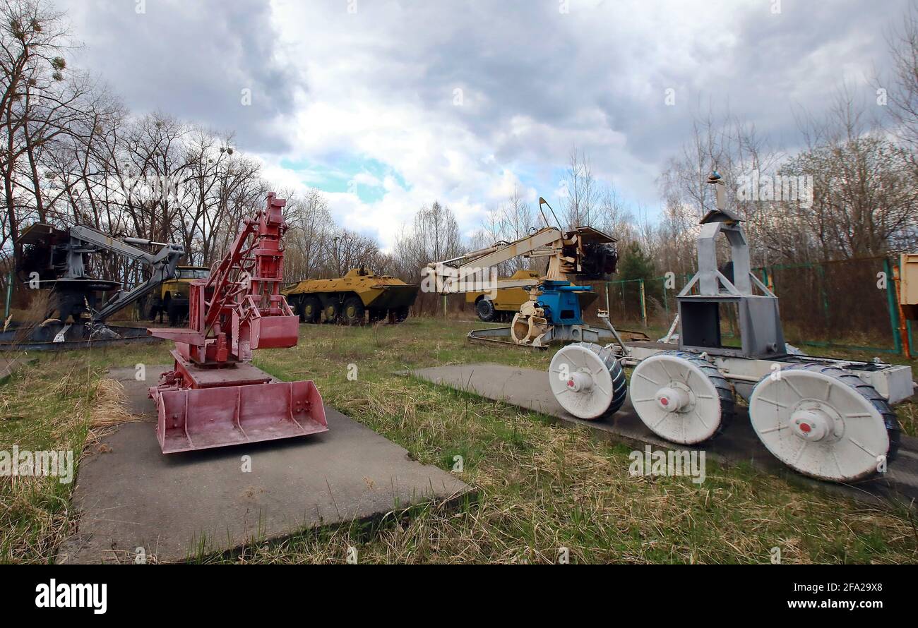 CHORNOBYL, UKRAINE - APRIL 21, 2021 - A Soviet Mobot Ch-KhV-2 robot and ...