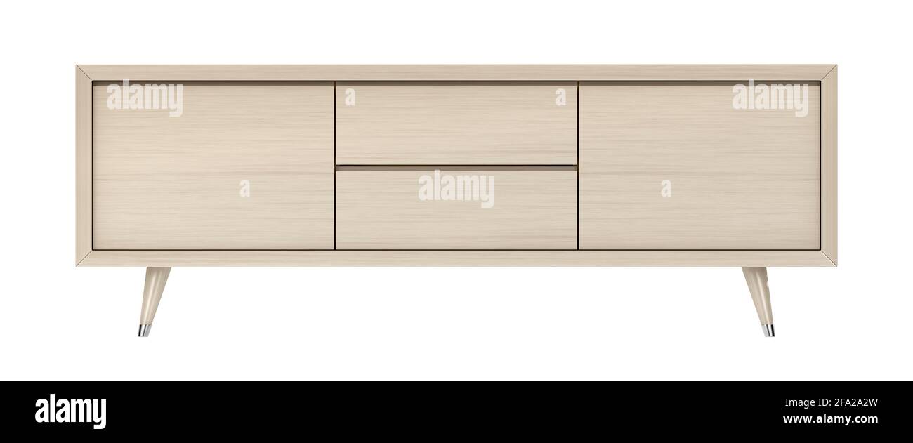 Wooden tv stand isolated on white background, front view Stock Photo ...