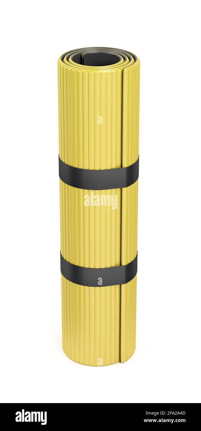 Yellow yoga mat on white background Stock Photo - Alamy