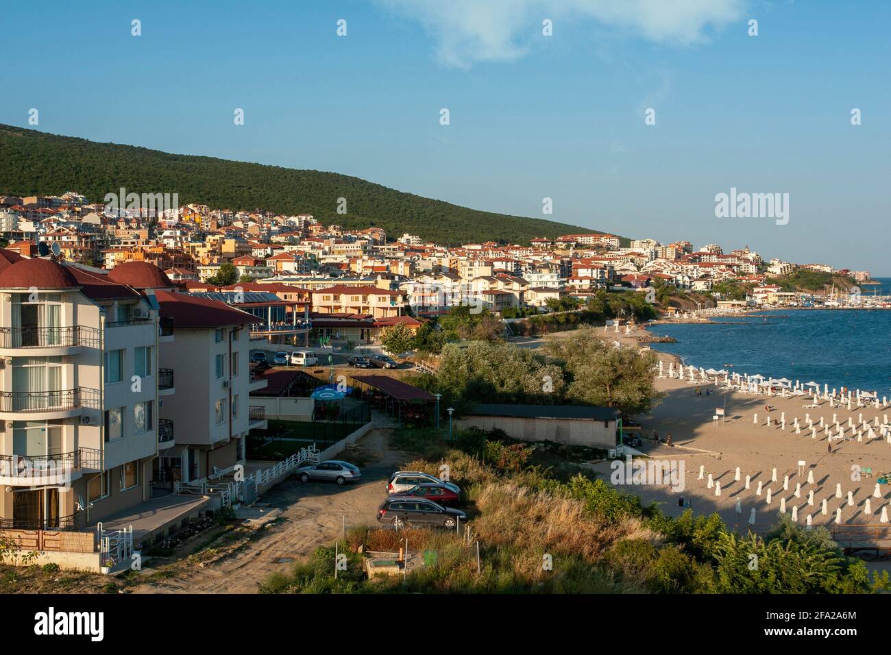 Bird view of Sv. Vlas village resort, low-rise residential buildings ...