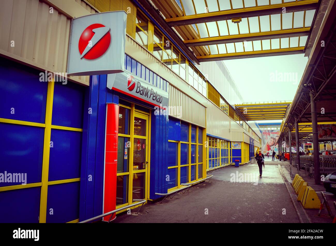 POZNAN, POLAND - Oct 26, 2013: Entrance of a Bank Pekao bank with logo ...