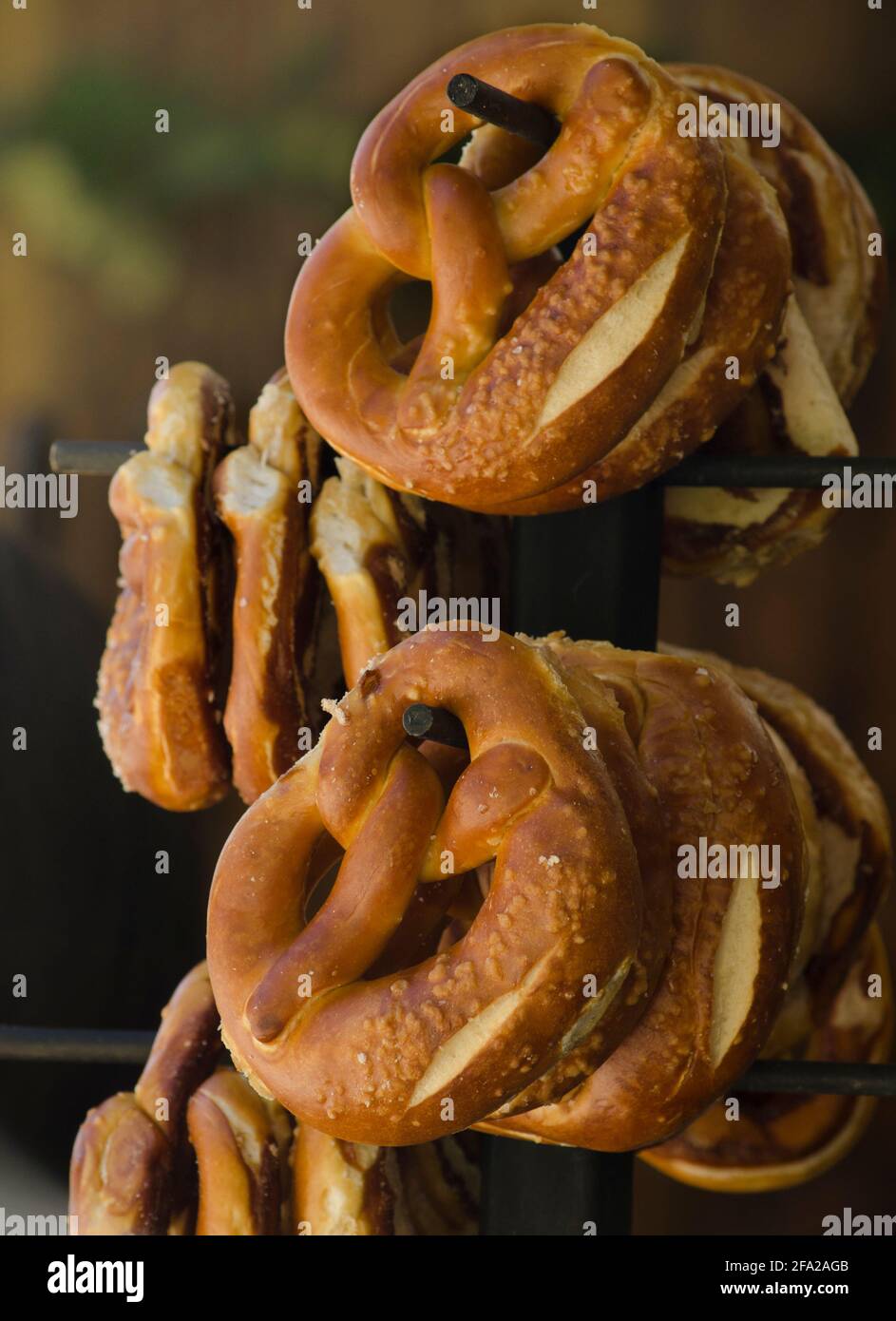 German pretzel, on display typical food, delicious snack Stock Photo ...
