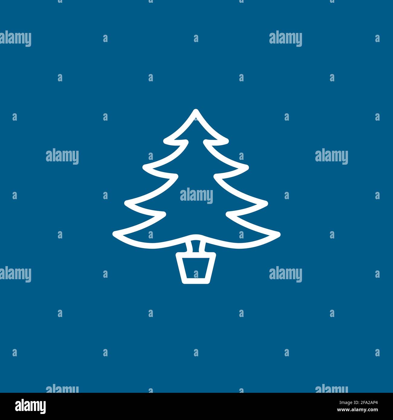Christmas Tree Line Icon On Blue Background. Blue Flat Style Vector ...
