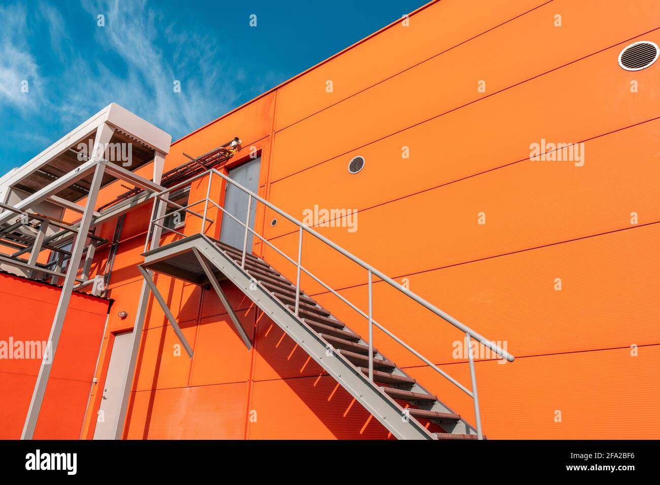 Iron staircase for up to maintenance work or fire escape. Steel stairs ...