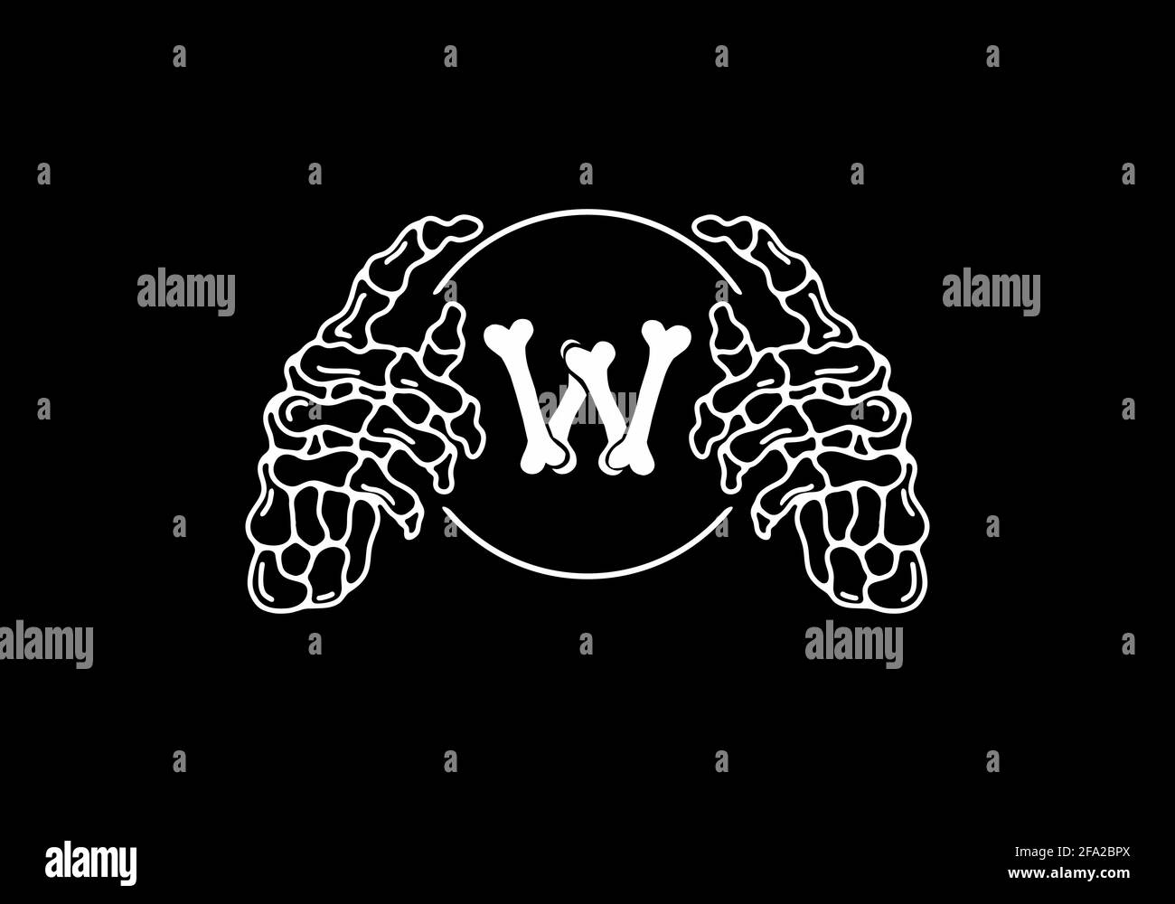 White black color of skeleton W initial letter with hand design Stock ...