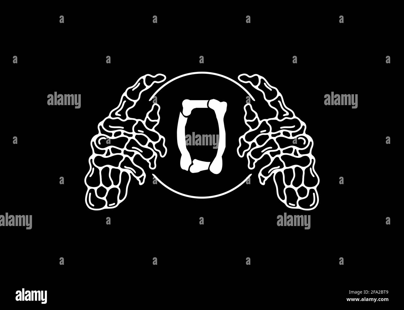 White black color of skeleton O initial letter with hand design Stock ...